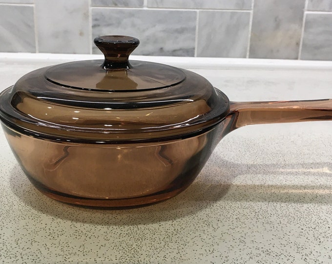 Vintage Pyrex Amber Visions .5 L Sauce Pan With Handle and Lid Vintage ...