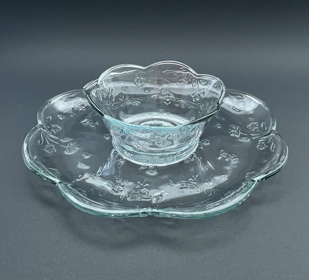 Vintage Anchor Hocking Savannah Chip and Dip Set - 12" Floral Pattern ...