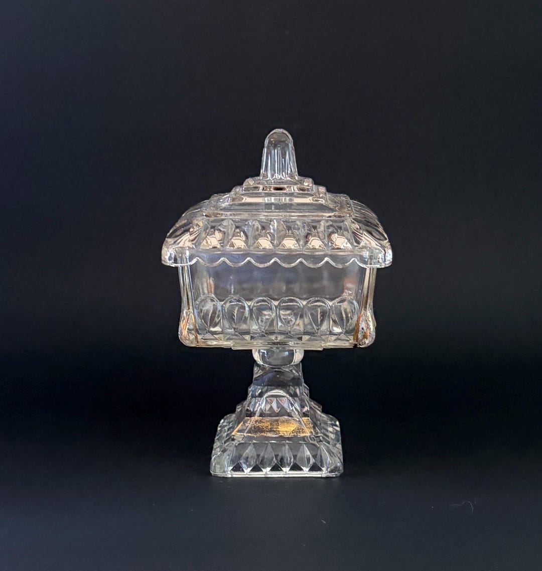 Vintage Jennette Glass Wedding Box Pedestal Cake Saver With Lid, Gold ...