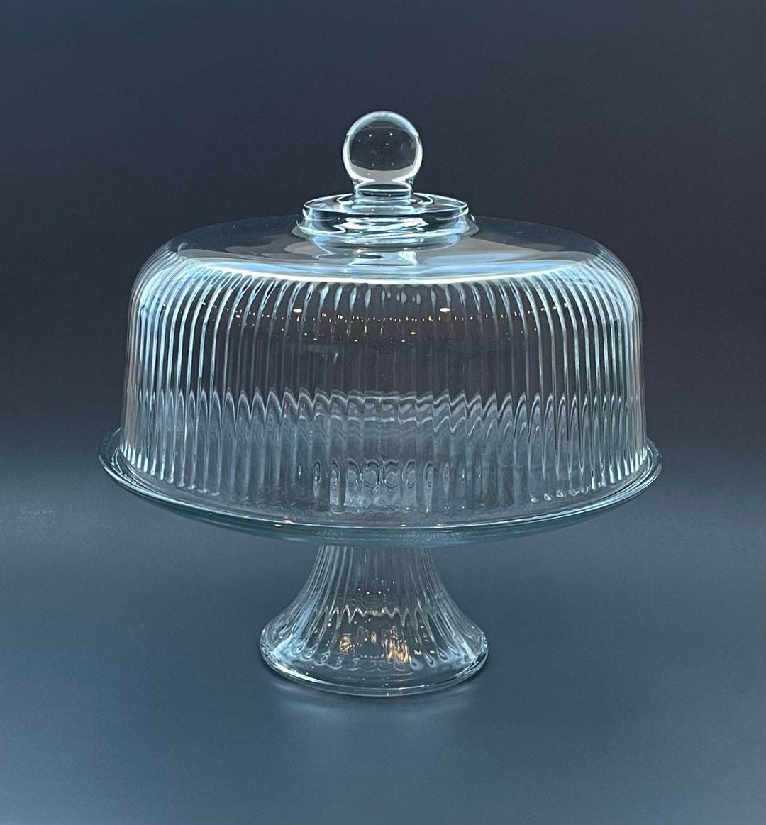 Vintage Anchor Hocking Monaco Cake Stand With Dome 11" X 4" Ribbed ...