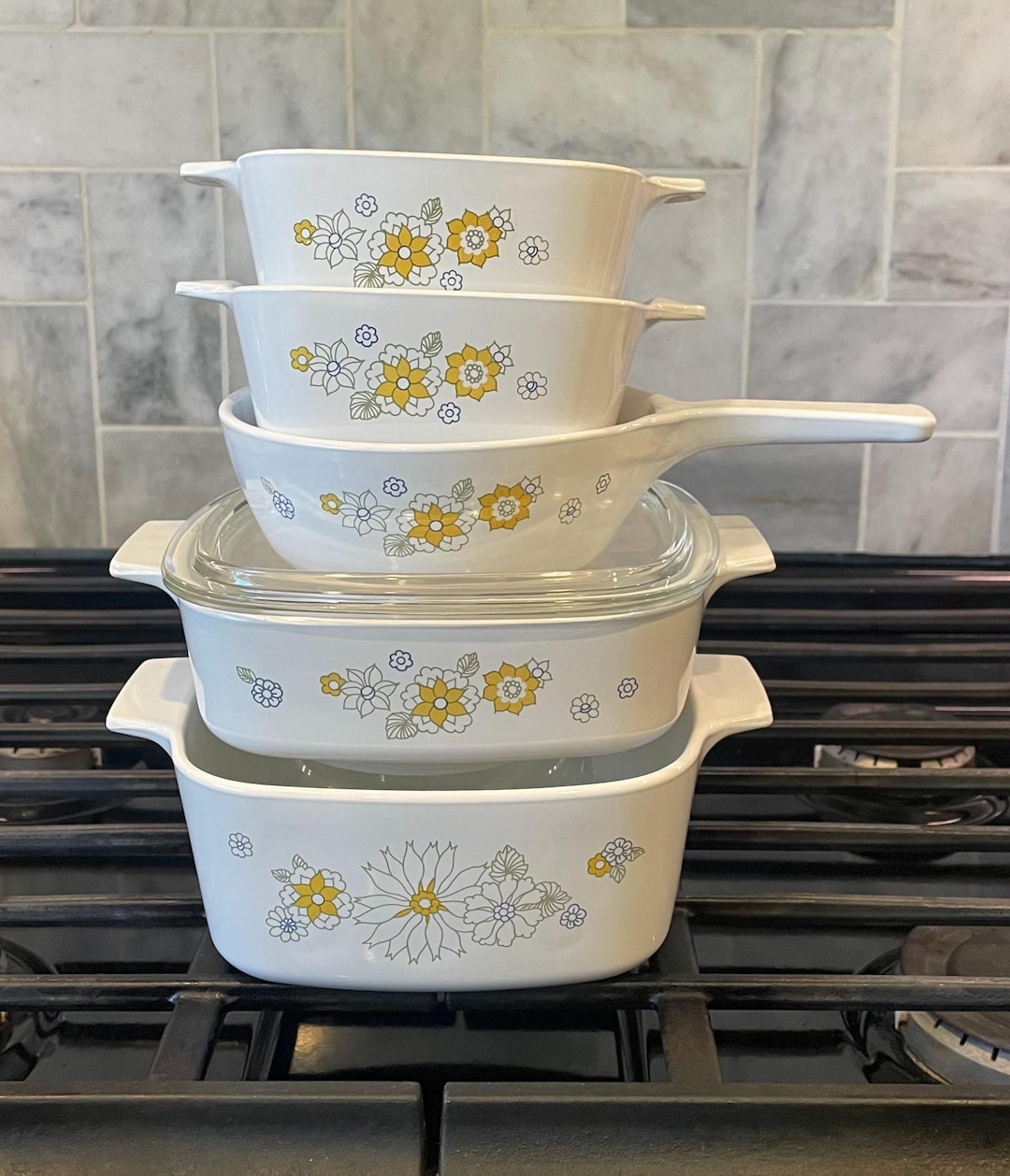 6 Pc Vintage Corning Ware Floral Bouquet Casserole Baking Dishes 1 L 1. ...
