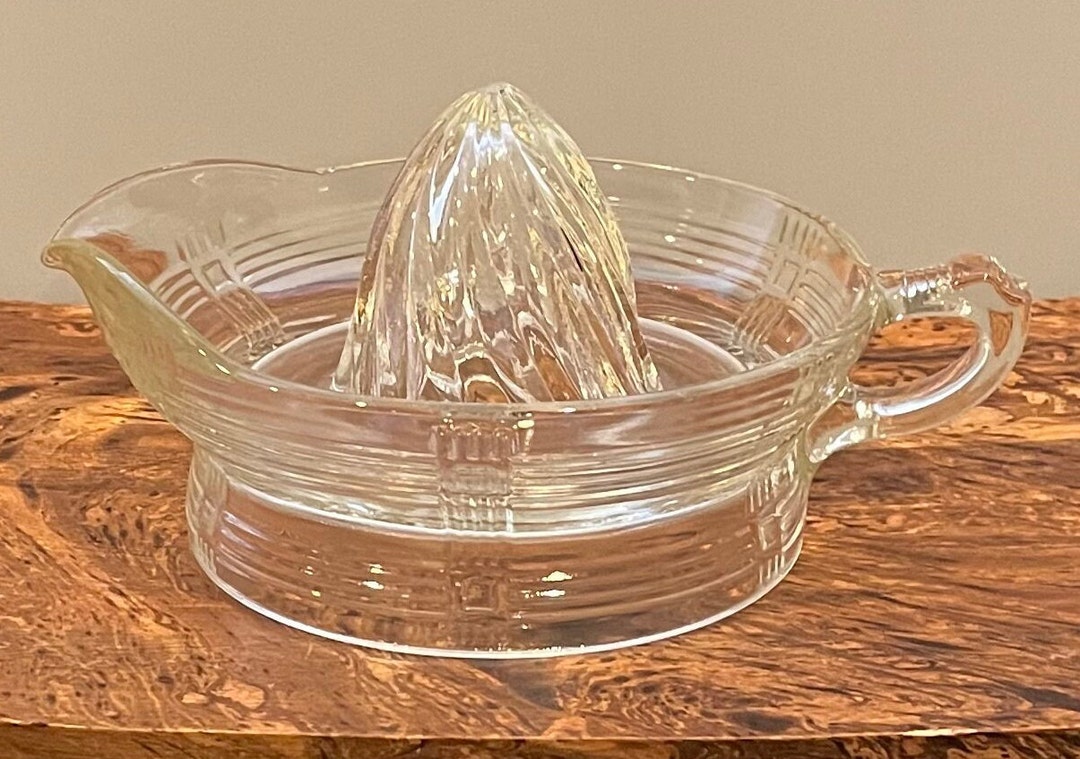 Large 6" Vintage Ribbed Glass Citrus Juicer With Handle Lemon Squeezer ...