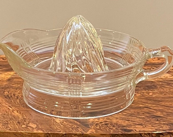 Large 6" Vintage Ribbed Glass Citrus Juicer With Handle Lemon Squeezer ...