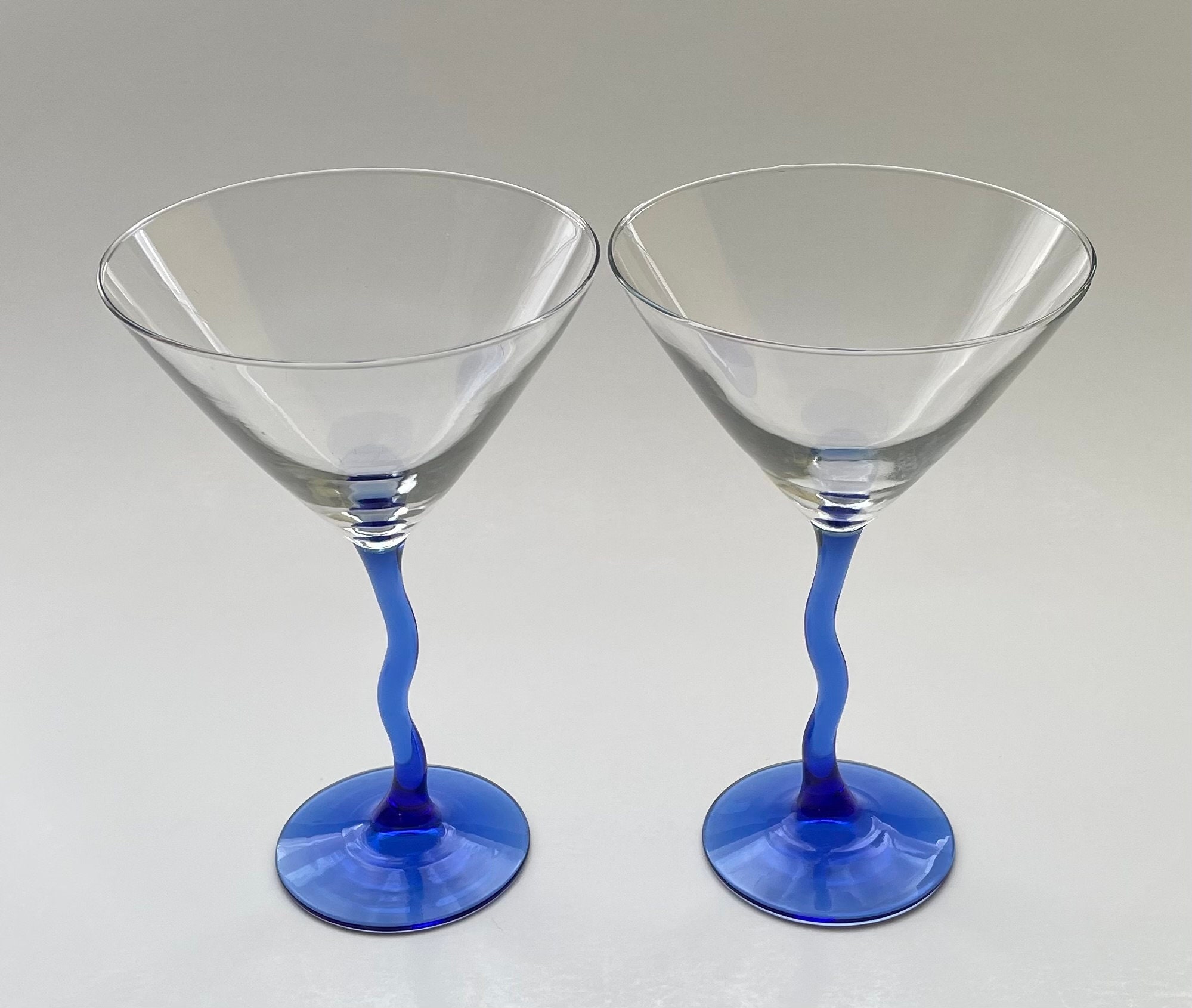Set of 2 Blue Wavy Stem Martini Glasses by Libby Retro - Etsy