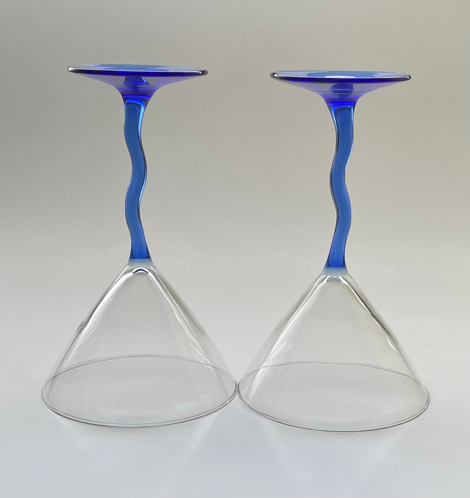 Set of 2 Blue Wavy Stem Martini Glasses by Libby Retro - Etsy