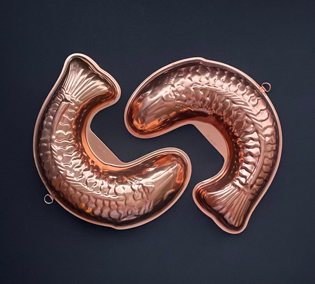 Set of 2 Vintage Copper Fish Jello Mold With Wall Hanging Hook 5 1/2 ...