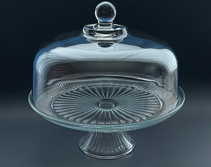 Vintage Cake Stand Anchor Hocking Canton Pedestal Cake Stand and Dome ...