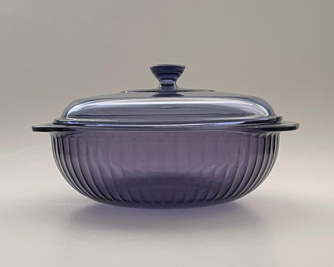 2 QT Vintage Purple Pyrex Round Glass Scalloped / Ribbed Casserole ...