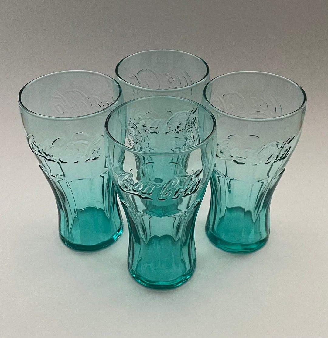 Set of 4 Turquoise Coca Cola Glasses 16 Ounce Tumblers Mcdonalds Promo ...