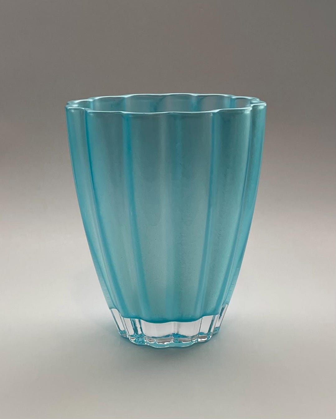 Vintage Teleflora Blue Glass Vase - Scalloped Floral Design - Etsy