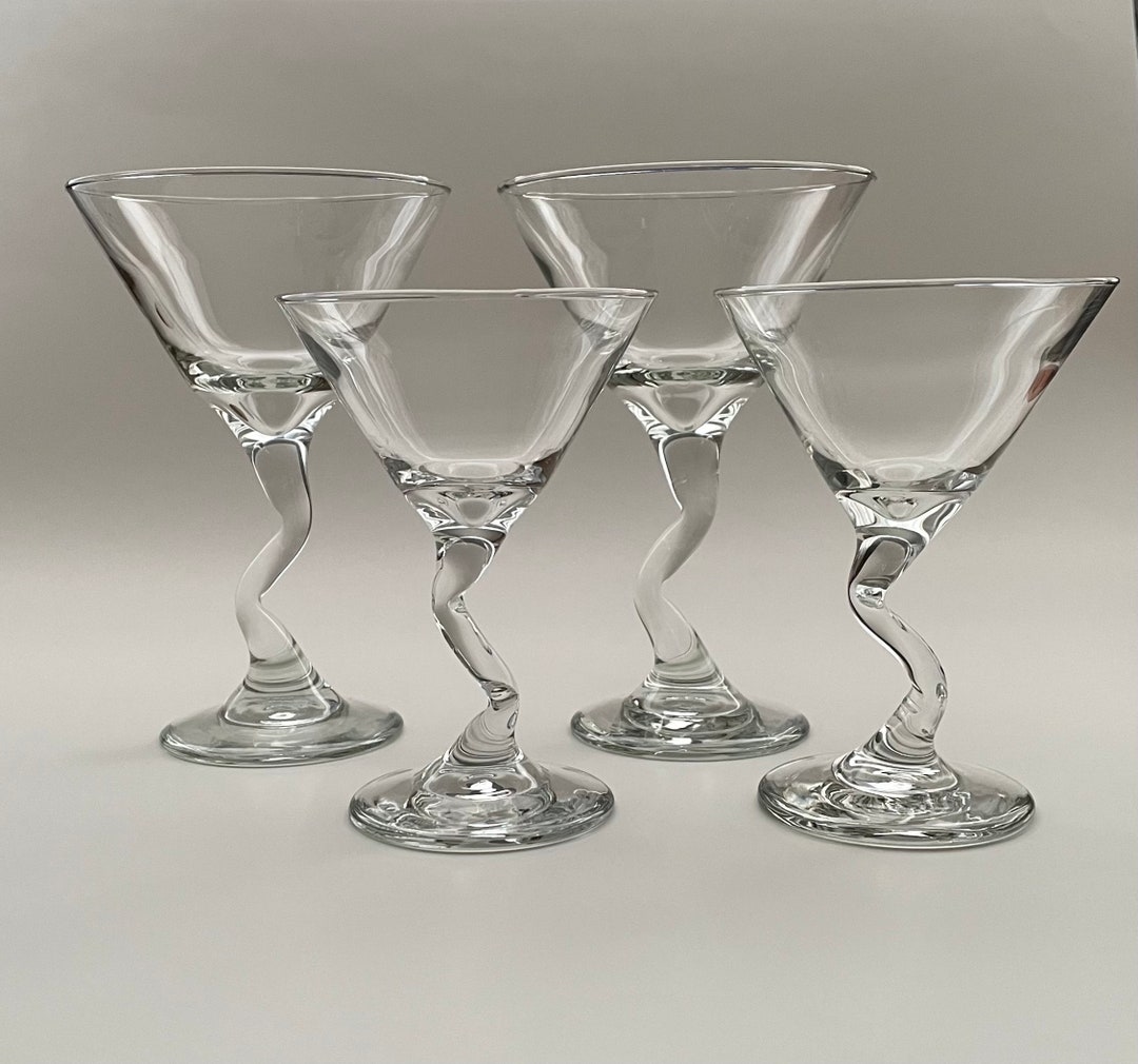 Set of 4 Vintage Z Stem Martini Glasses by Libby - Two 6 Ounce and Two 4 Ounce Retro 1980's ...