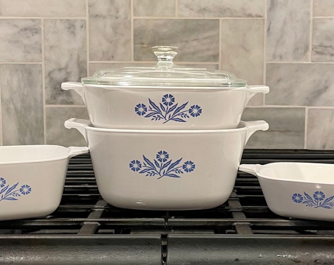 5 Pc Gift Set Vintage Blue Cornflower Casserole Baking Dishes 1 L and 1 ...