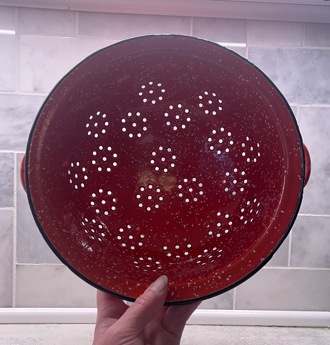 Vintage Colander Red / Orange With Round Pattern Drain Holes Metal ...
