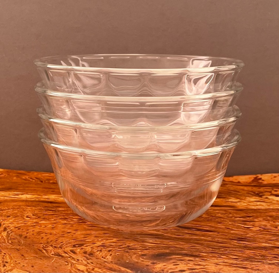 Set of 4 Pyrex 464 Prep Bowls - Clear 10 Ounce Glass Ramekins / Custard ...