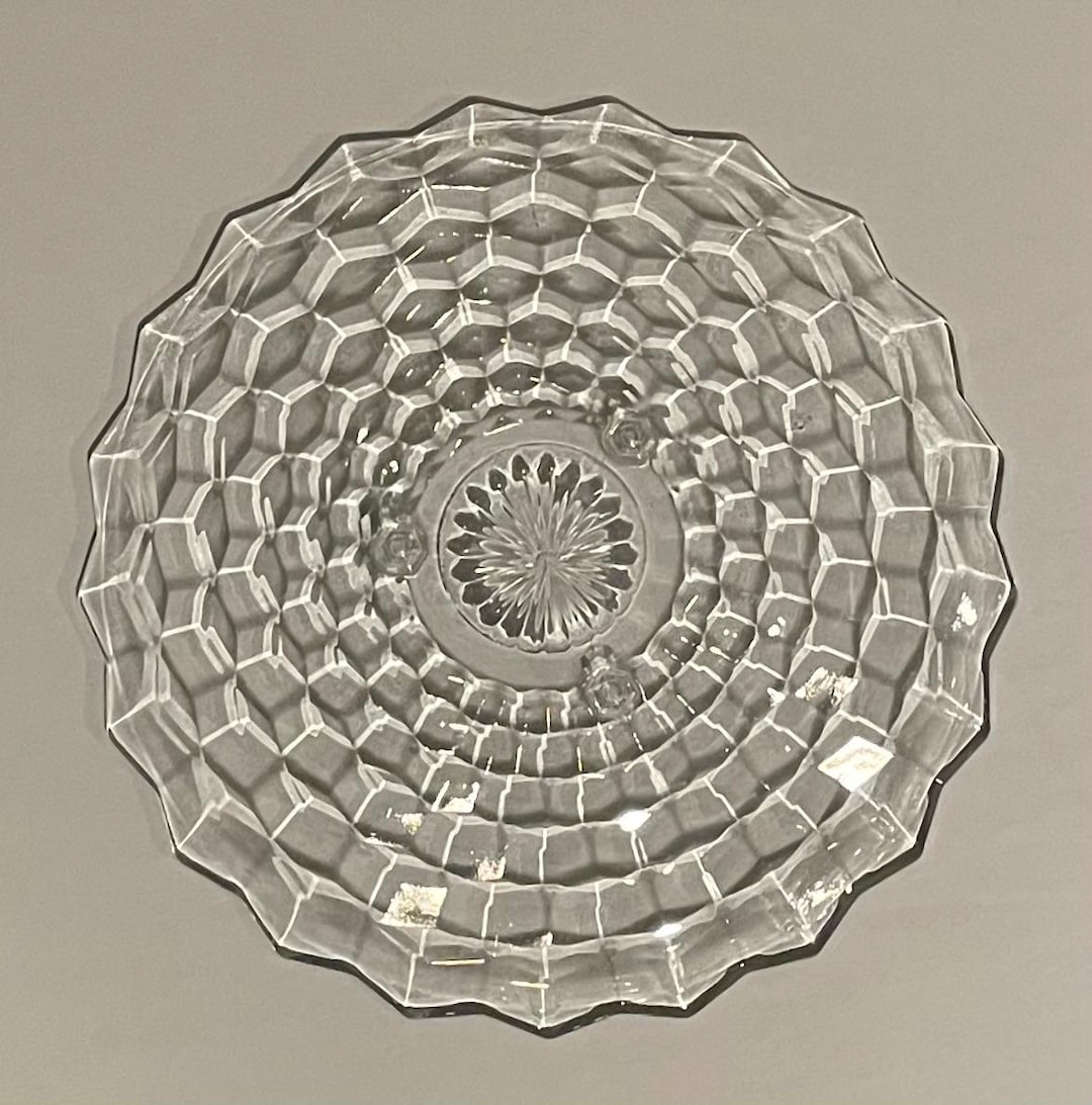 Vintage Fostoria American Crystal Cake Plate 12" Black Optic Design ...