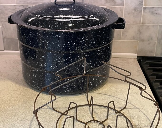 Giant Granite Ware Canning Pot With Canning Jar Lifter Canning Jar Rack Handles Lid Black