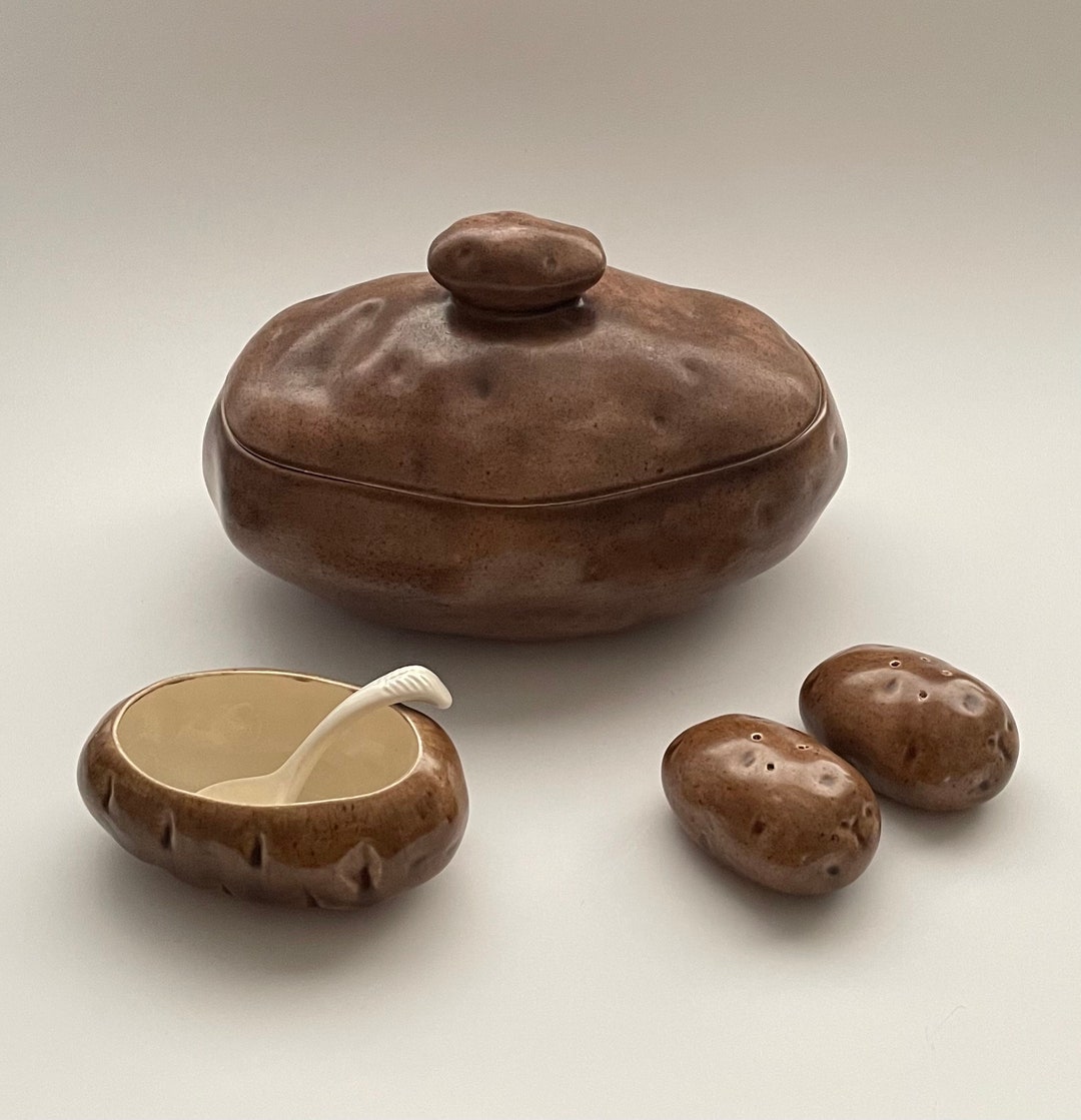 Vintage Ceramic Potato Shaped Serving Dish With Sour Cream Dish and ...