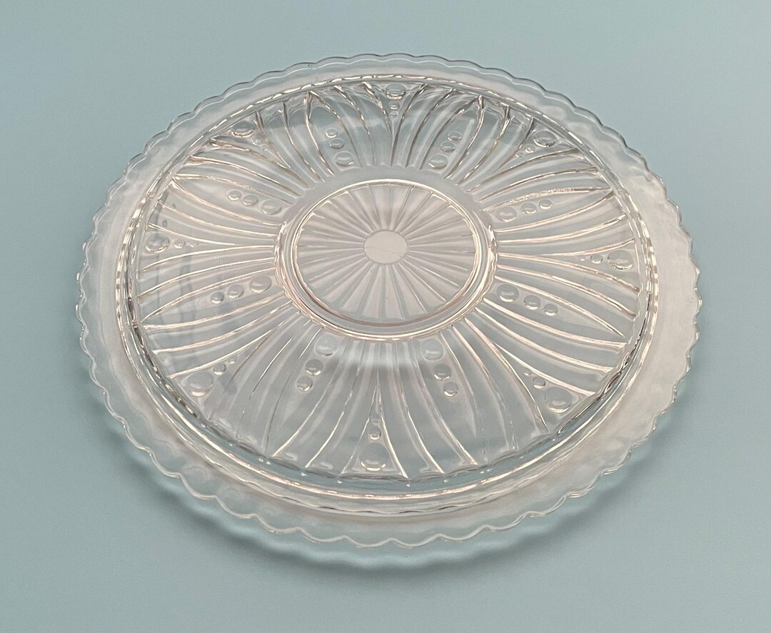 Vintage Anchor Hocking Flower Design Cake Plate 13" Scalloped Edge ...