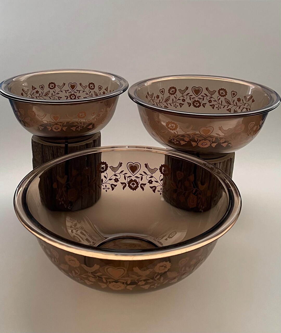 Vintage Pyrex Autumn Harvest Mixing Bowl Set of 3 Pink Heart Print ...