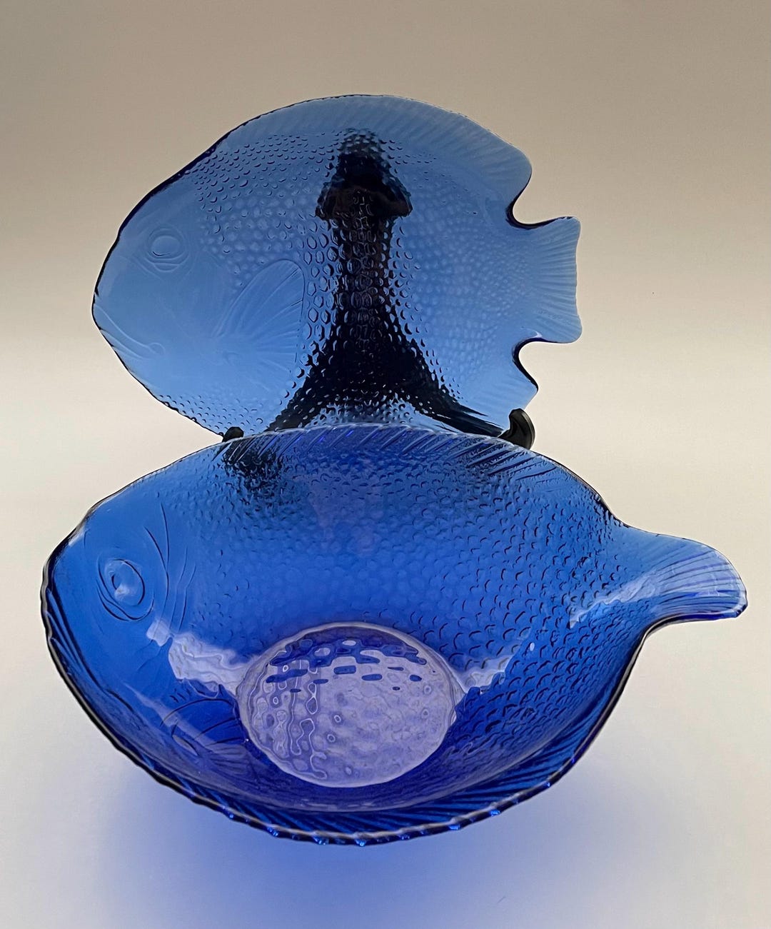 Vintage Arcoroc Cobalt Blue Fish Bowl and Plate Set - Etsy
