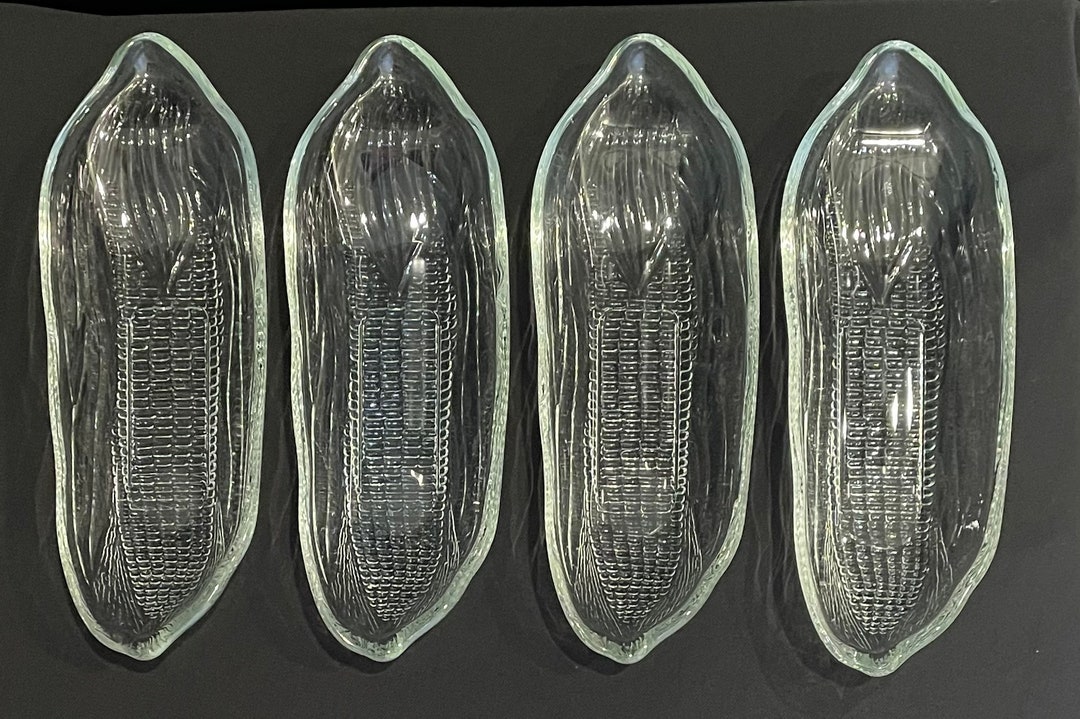 Set of 4 Corn on the Cob Holder Clear Glass Corn Serving Trays With ...