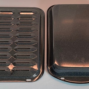 Vintage Broiler Pan Grill Pan Black With White Speckle - 13 1/2" X 8 1/ ...