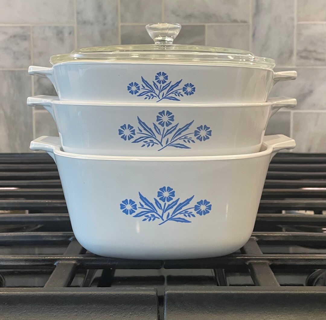 4 Pc Gift Set Vintage Blue Cornflower Casserole Baking Dishes Rare .5 L ...