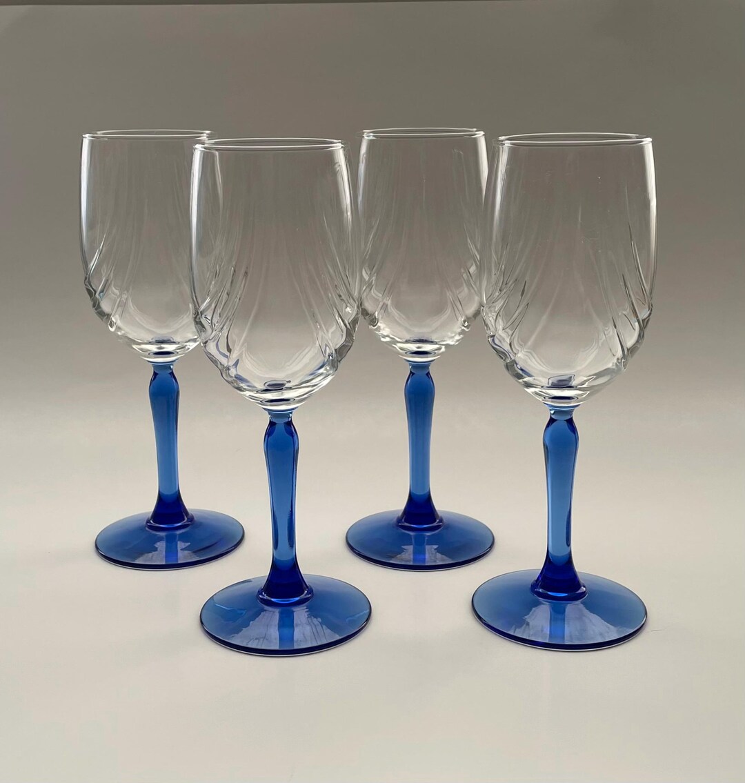 Vintage Lenox Crystal Wine Glasses: Blue Stem Barware Set of 4 - Etsy