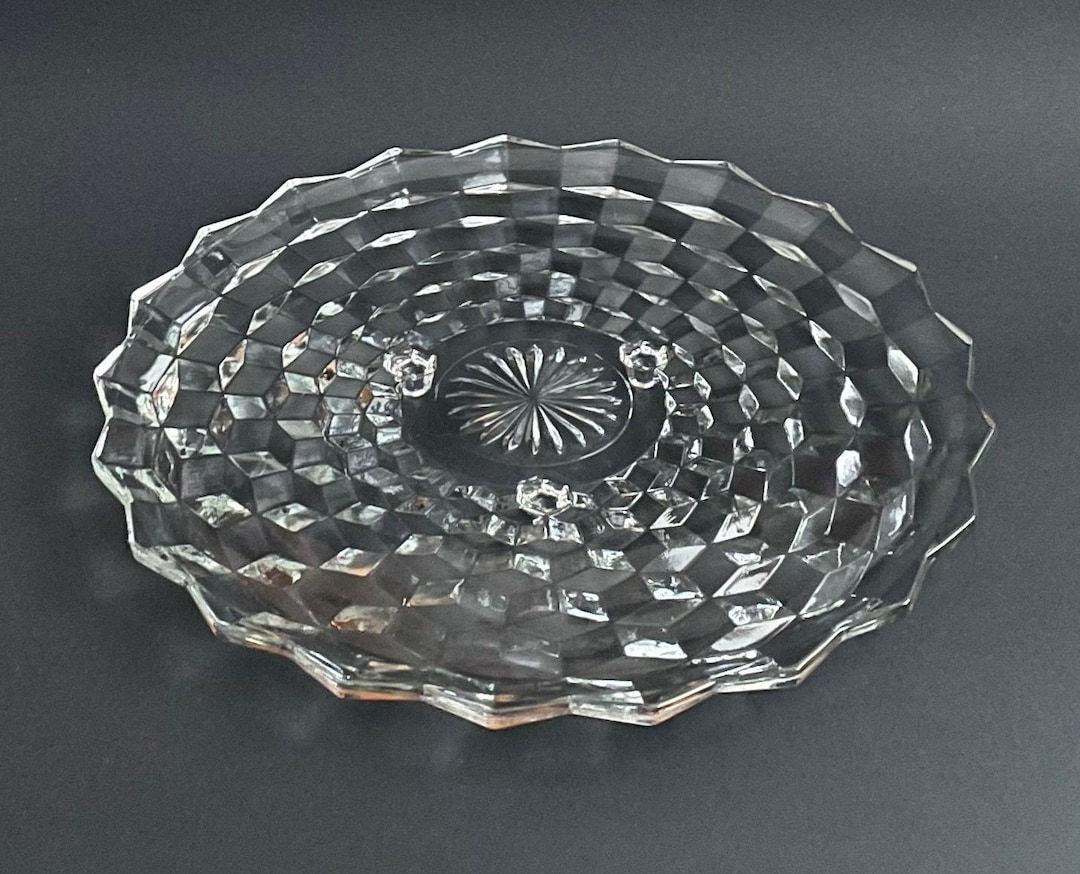 Vintage Fostoria American Crystal Cake Plate 12" Black Optic Design ...