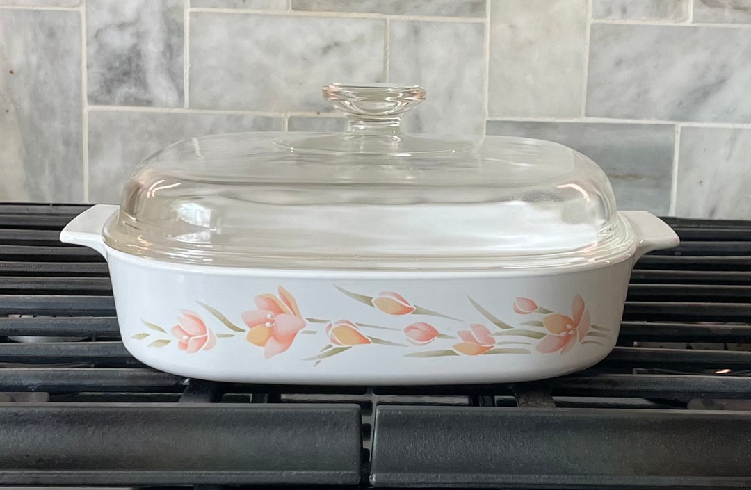 Vintage Corning Ware Peach Floral 10" Casserole Dish Pyroceram Cookware ...