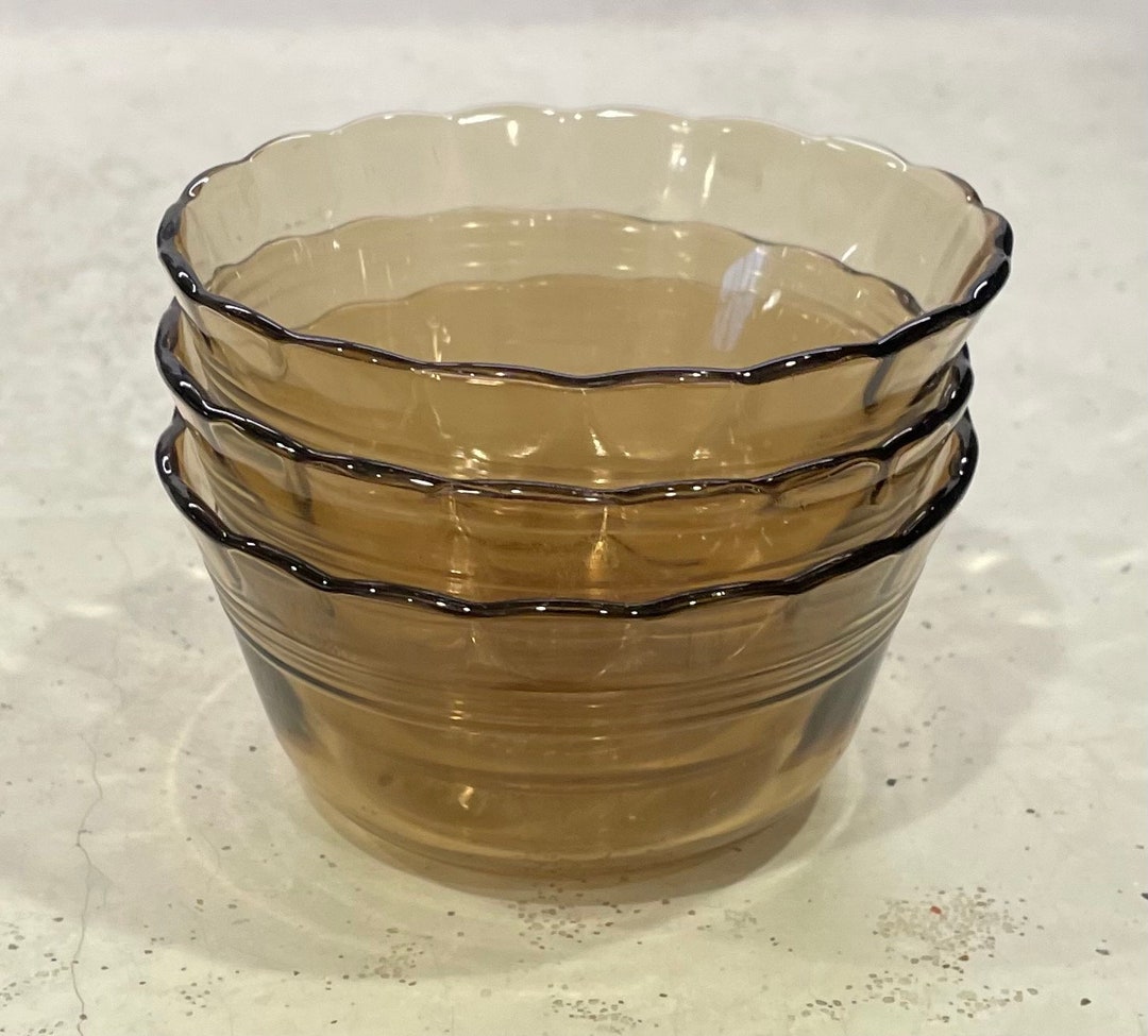 Rare Set of 3 Vintage Amber Pyrex Glass Ramekins With Ruffled Top - a 6 ...