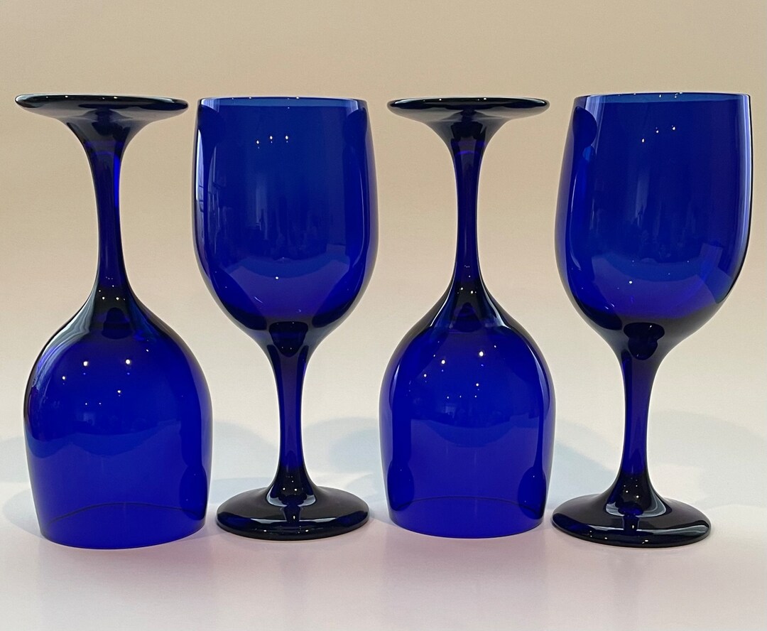 Set of 4 Vintage Libbey Cobalt Blue Goblets 8 Ounce Wine Glasses ...