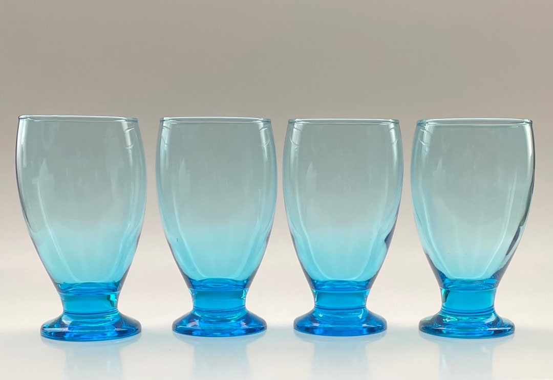 Set of 4 Vintage Turquoise Blue Cristar Lexington Footed Water Glasses ...