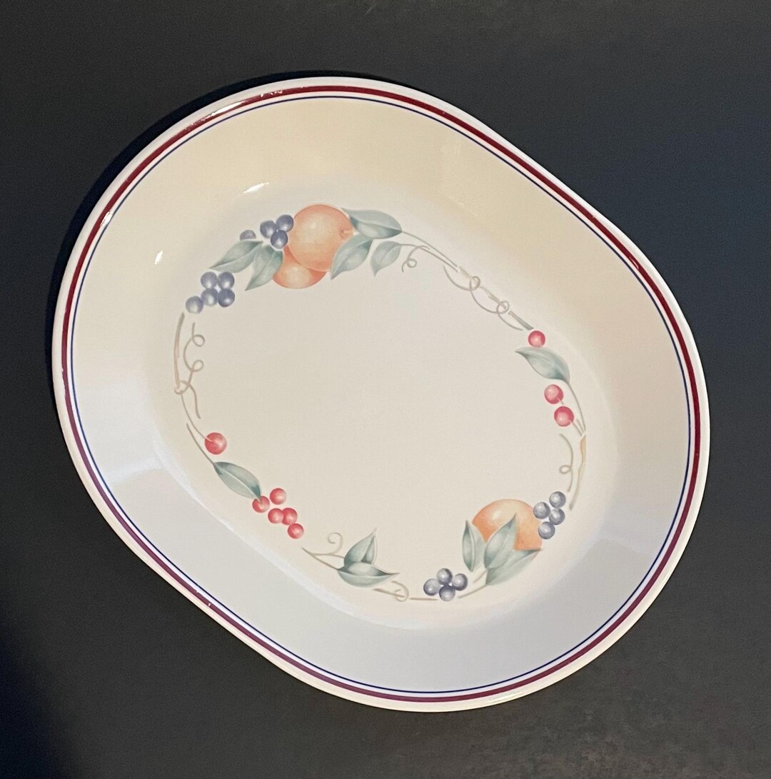 Vintage Corelle Abundance Platter: Beige Serving Tray With Fruit Print ...