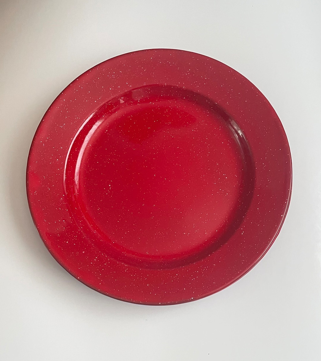 Set of 4 Red Speckled Enamelware Plates Deep Enameled Plate Set for ...
