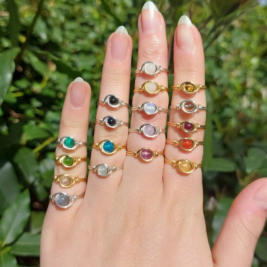 Dainty Wire Wrapped Gemstone Rings, Small Gemstone Rings, Natural ...