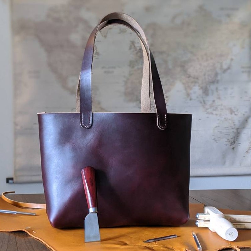 Simple Leather Tote Bag - Etsy