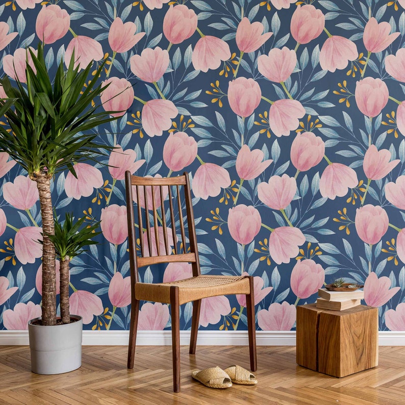 Pink Flower Peel and Stick Removable Wallpaper 5021 - Etsy