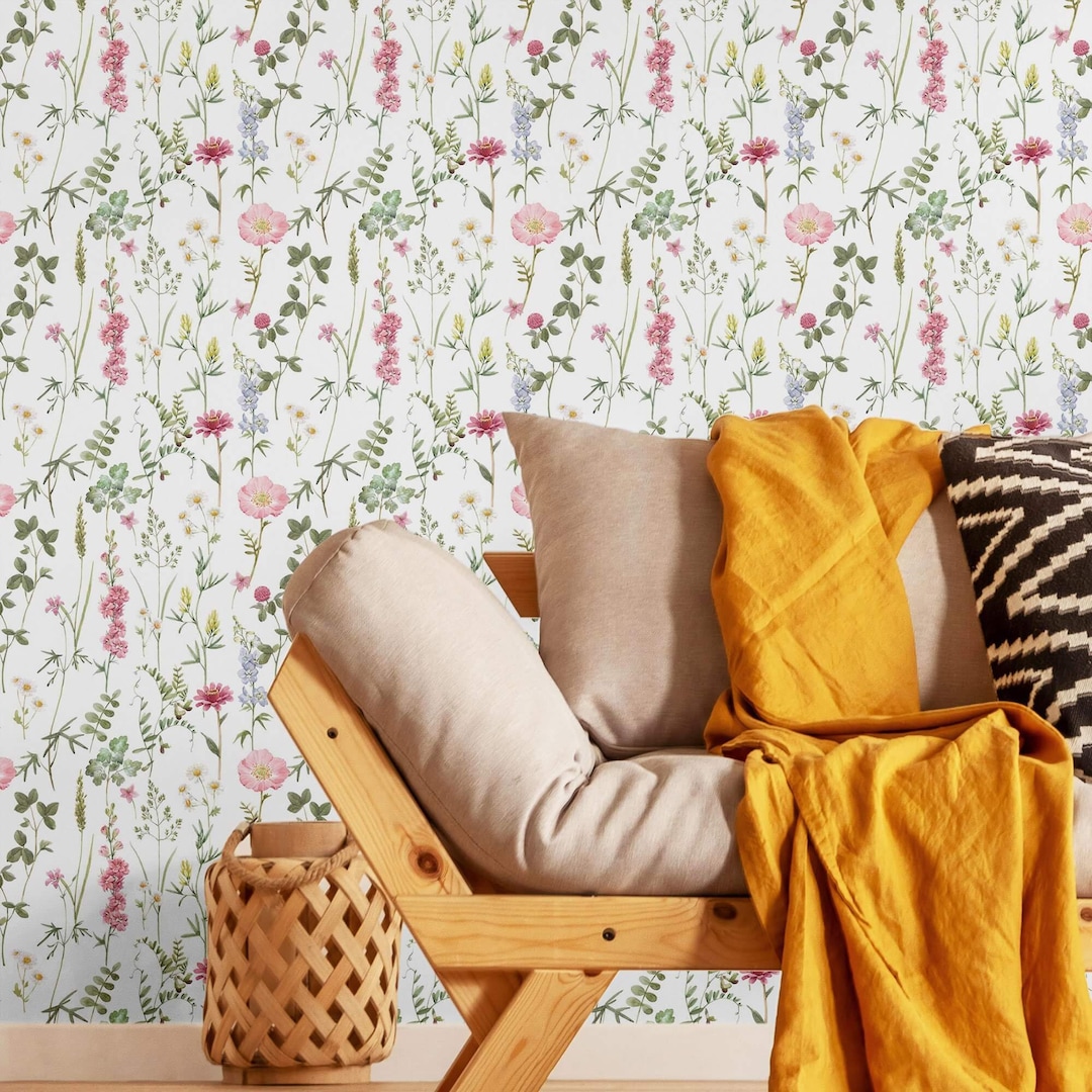 Pink Botanical Peel and Stick Removable Wallpaper 3310 - Etsy