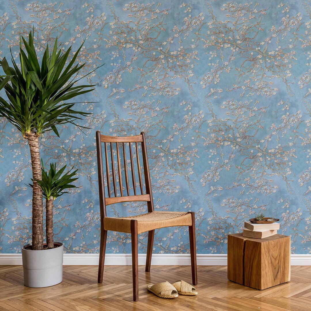 Blue Flower Peel and Stick Removable Wallpaper 8207 - Etsy