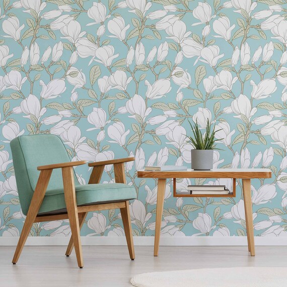 Blue Flower Peel and Stick Removable Wallpaper 5013 - Etsy