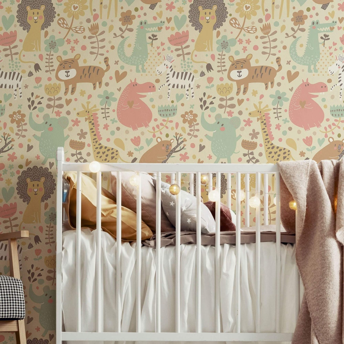Beige Animals Peel and Stick Removable Wallpaper 9359 | Etsy