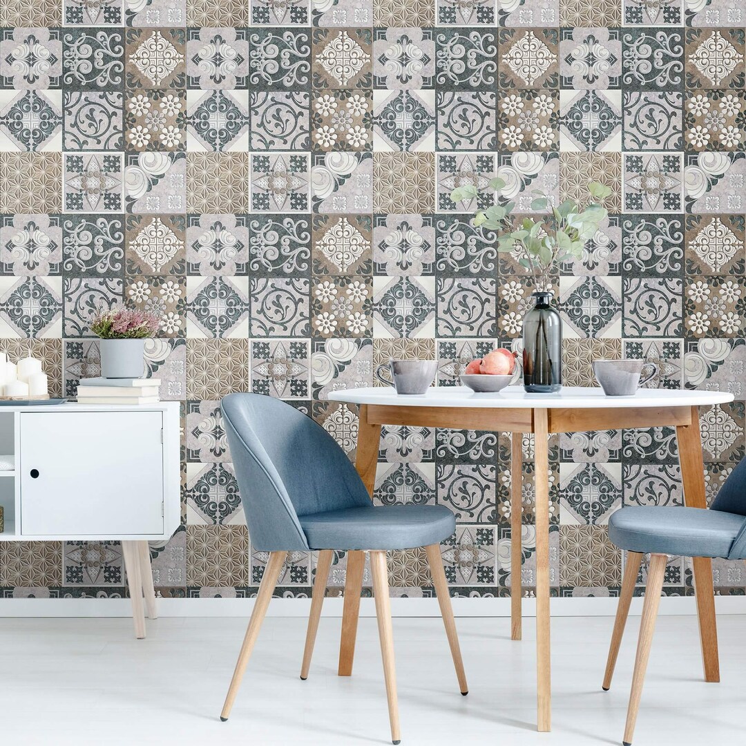 Grey Tile Peel and Stick Removable Wallpaper 6136 - Etsy