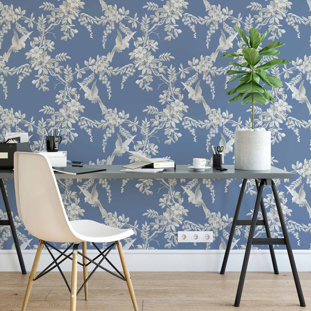 Blue Flower Peel and Stick Removable Wallpaper 8991 - Etsy