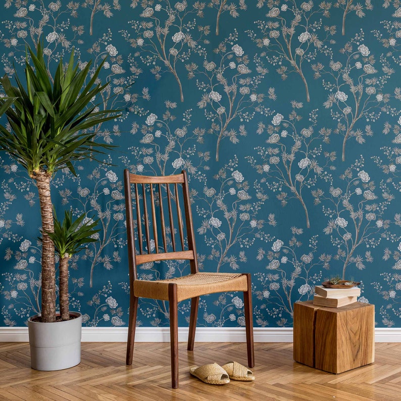 Blue Flower Peel and Stick Removable Wallpaper 3714 - Etsy