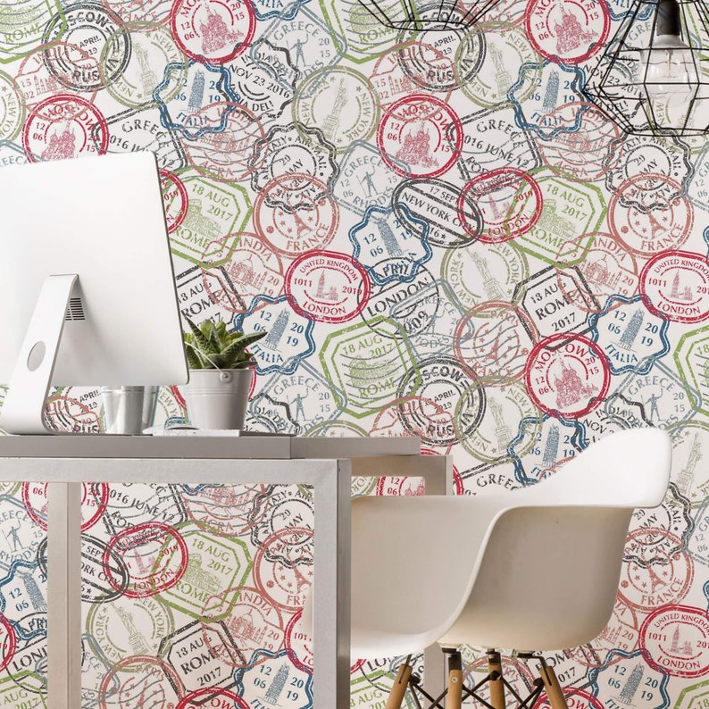 Red Stamps Peel and Stick Removable Wallpaper 2072 - Etsy