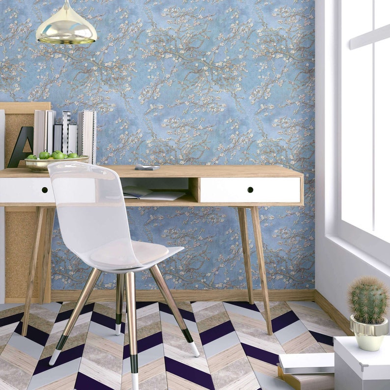 Blue Flower Peel and Stick Removable Wallpaper 8207 - Etsy