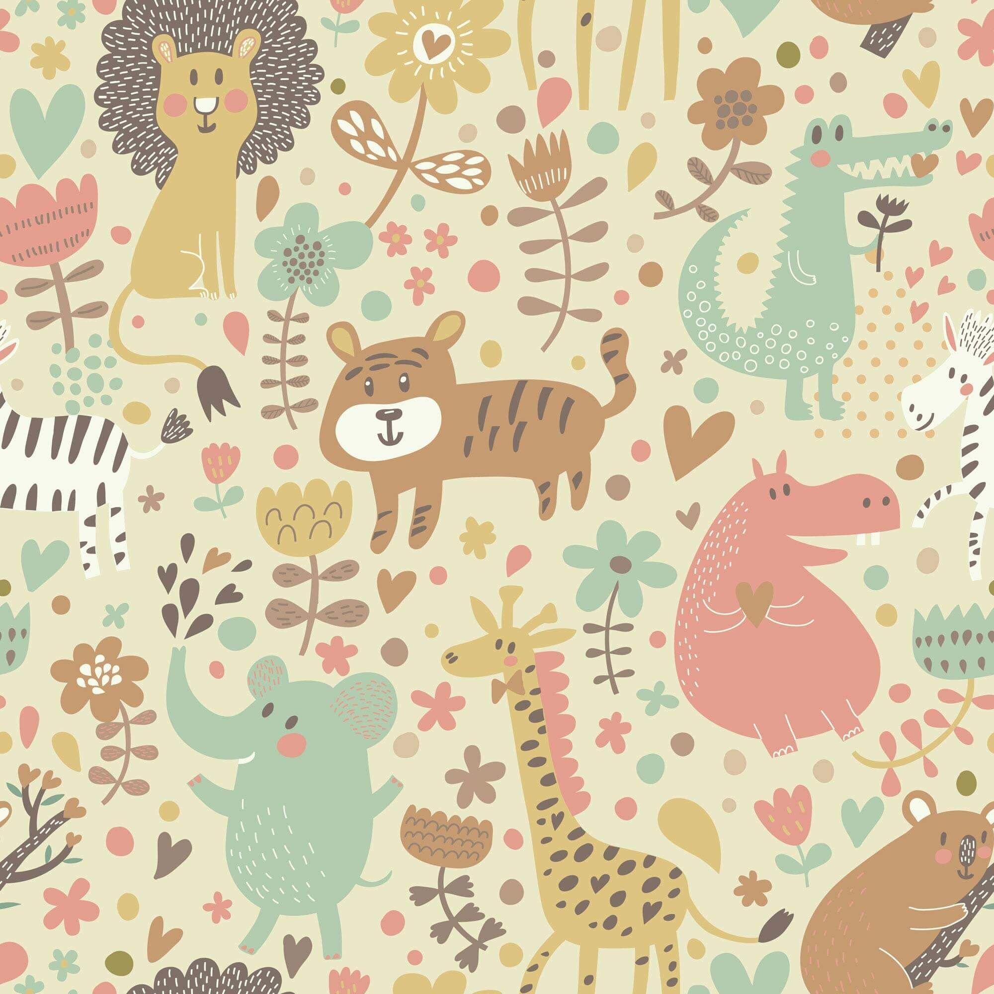 Beige Animals Peel and Stick Removable Wallpaper 9359 | Etsy