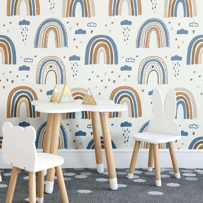Blue Rainbow Peel and Stick Removable Wallpaper 0344 - Etsy