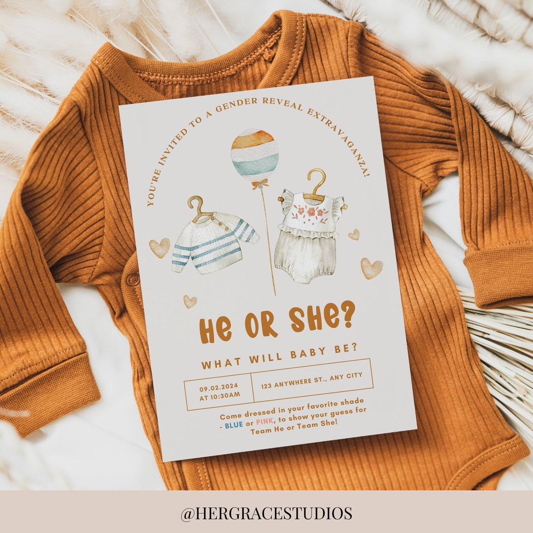 Customizable Gender Reveal Invitation Template Printable Boho Pregnancy ...